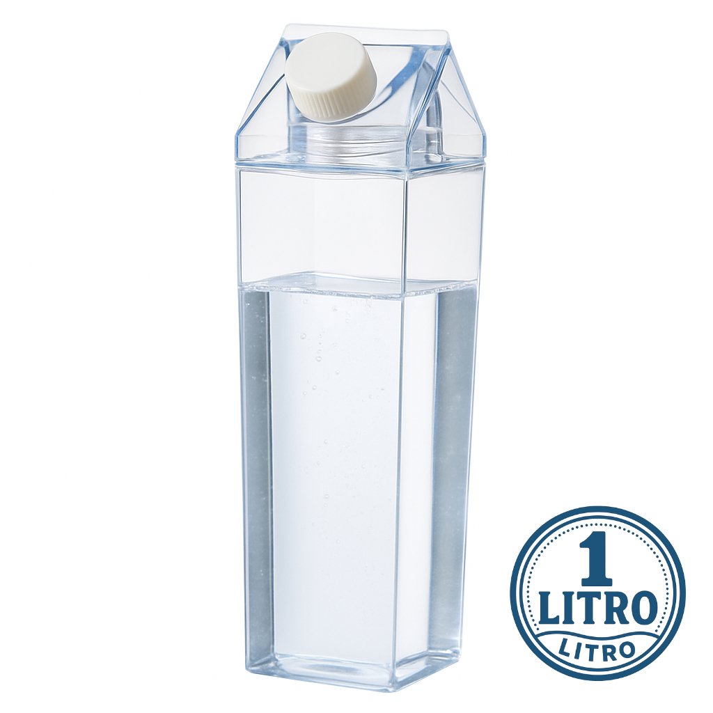 Garrafa de Água 1 Litro 1000ml Transparente Formato Caixa de Leite ...