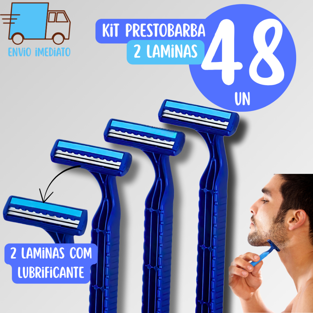 Kit 48 Barbeador Aparelho de Barbear Descartável com 2 Lâminas e Fita ...