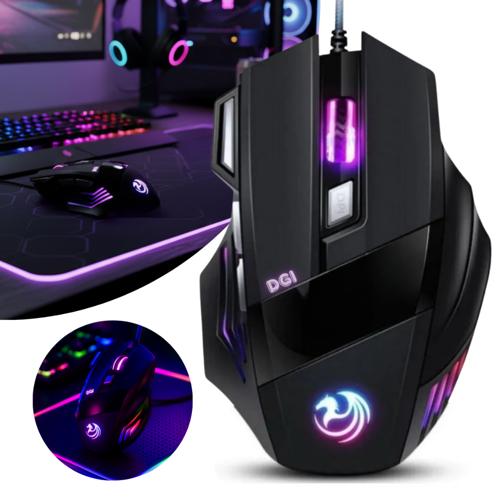 Mouse Gamer Para Jogo 3.200 Dpi Óptico Com Led Rgb Usb 7 Botões 4 ...