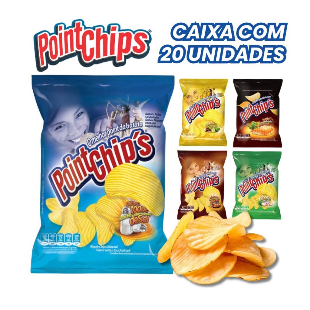 Batata PointChips Caixa com 20 Pacotes de 40g Escolha o Sabor | Shopee ...