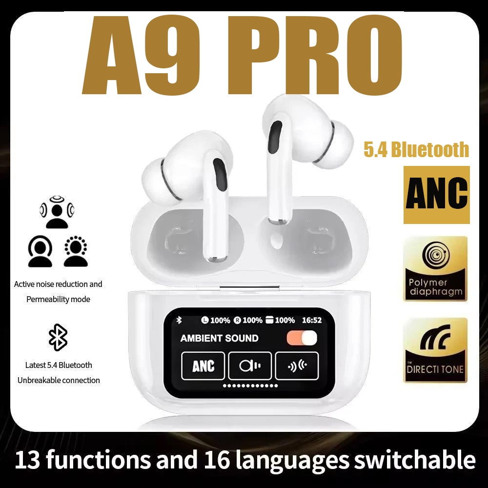 TWS Earbud A9 Pro Sem Fio Bluetooth Fone De Ouvido ANC ENC Cancelamento Ruído Estéreo Alta ...