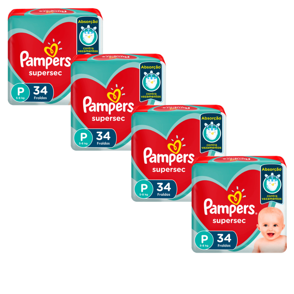 Fraldas Pampers Supersec Kit 4 Pacotes Tamanho P 5-8Kg - 136 Unidades ...
