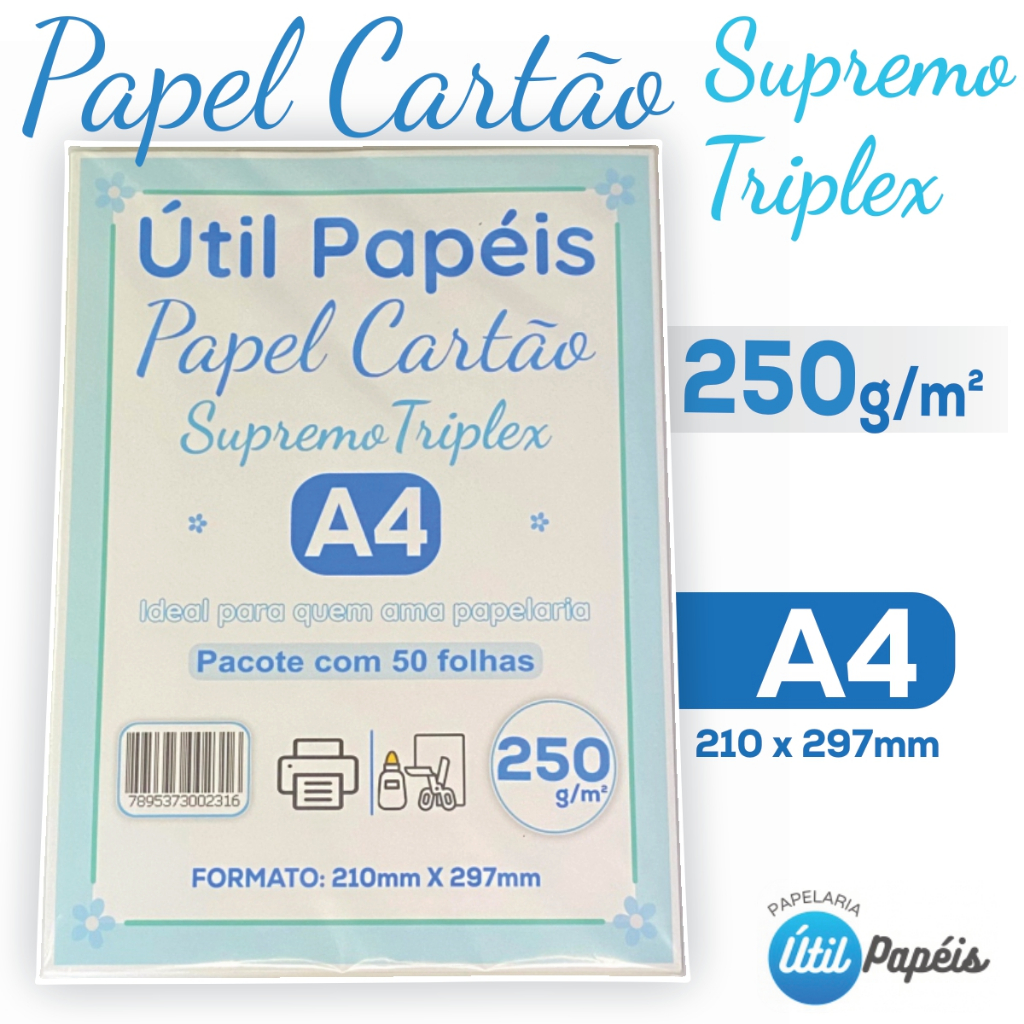 Papel Cartão Supremo Triplex 250g Pacote com 100 Folhas Branco liso A4 ...