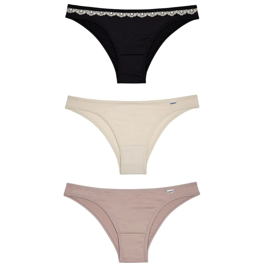 Del Rio Kit 3 Calcinhas Tanga Microfibra Macia Preto Renda Nature ...