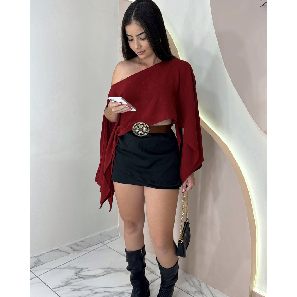 Blusa Cropped Capa Ampla Ombro Caído Boho varias formas de usar Blusa ...