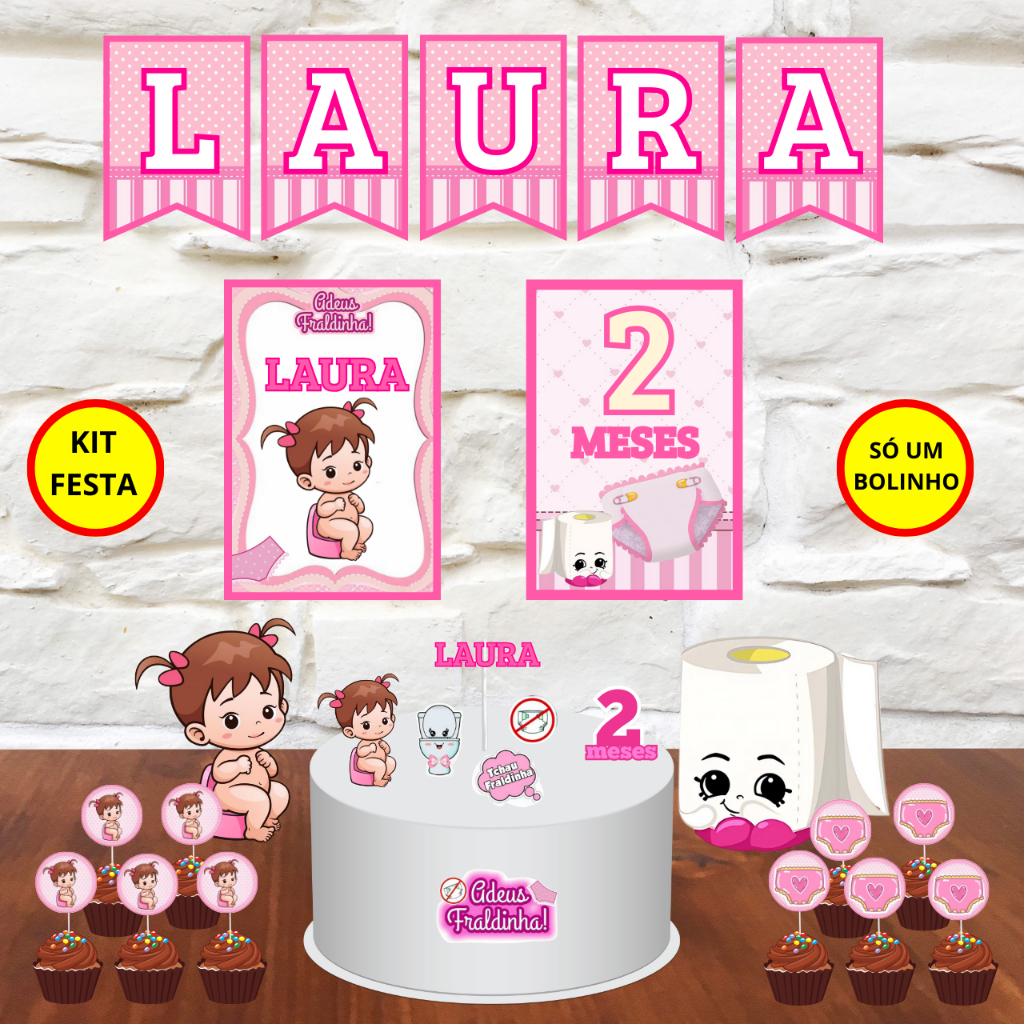 kit só um bolinho personalizado adeus fraldinha menina mesversario ...