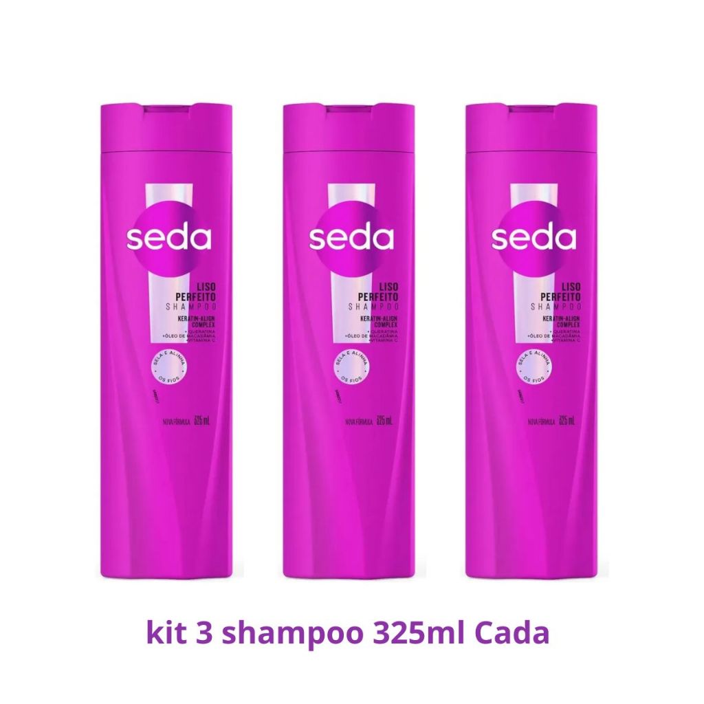 Kit 3 Shampoo Seda Liso Perfeito Liso Forte e Sedoso 325ml | Shopee Brasil