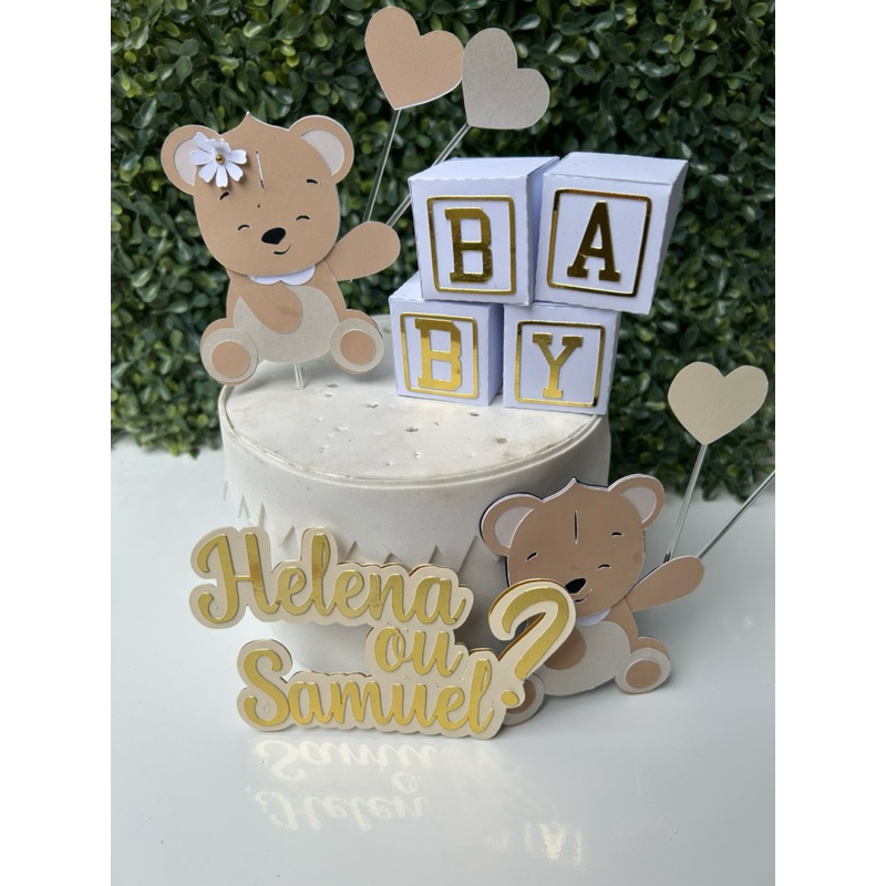 Topo/Topper de Bolo 3D Personalizado, Cha de bebe, cha revelação MOD01 ...