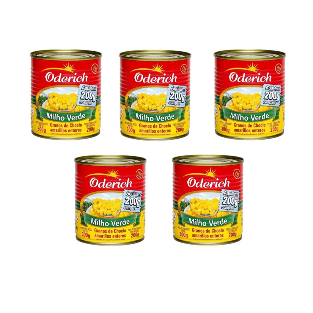 Kit 05 latas Milho Verde Oderich 200g cada | Shopee Brasil