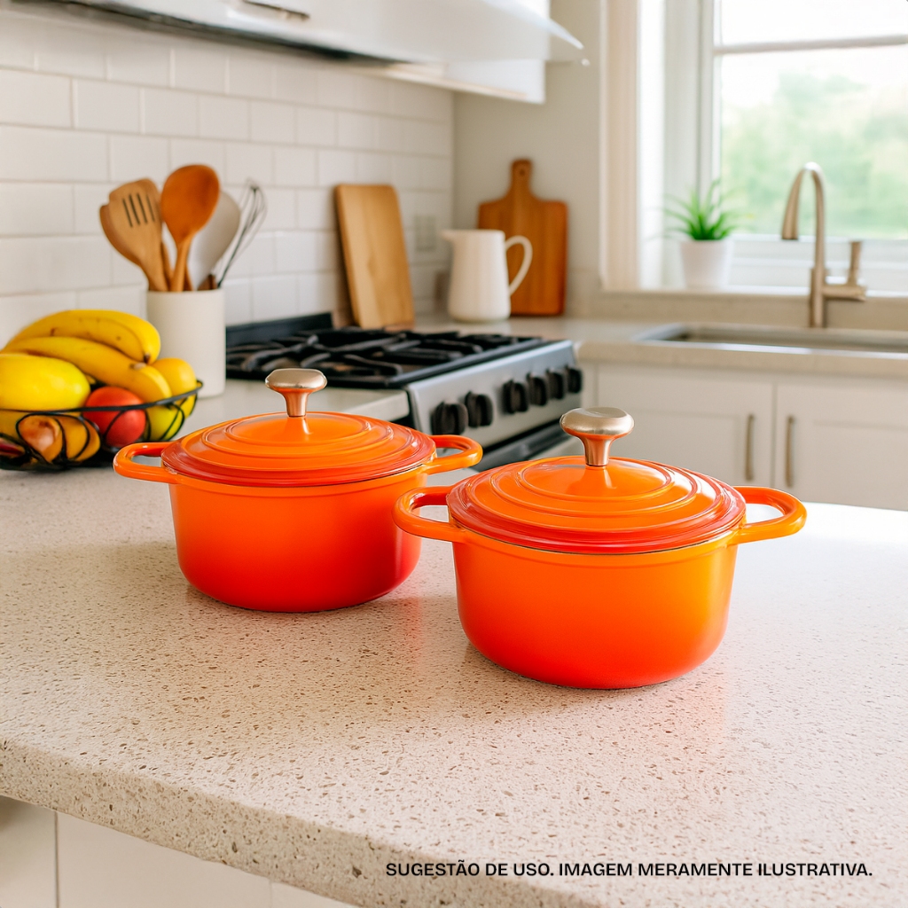 Jogo 2 Panelas Cerâmica Antiaderente Laranja Degradê Compatível Fogão ...