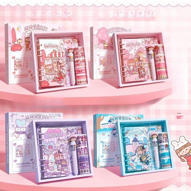Kit Caderno Fichario A6 Infantil Meninas Com Canetas Adesivos Chaveiro ...