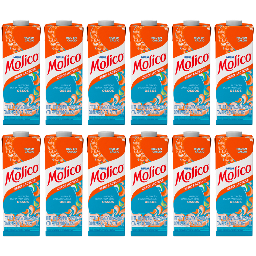 Kit 12 Leite UHT Molico Desnatado Zero Lactose 1L Nestle | Shopee Brasil