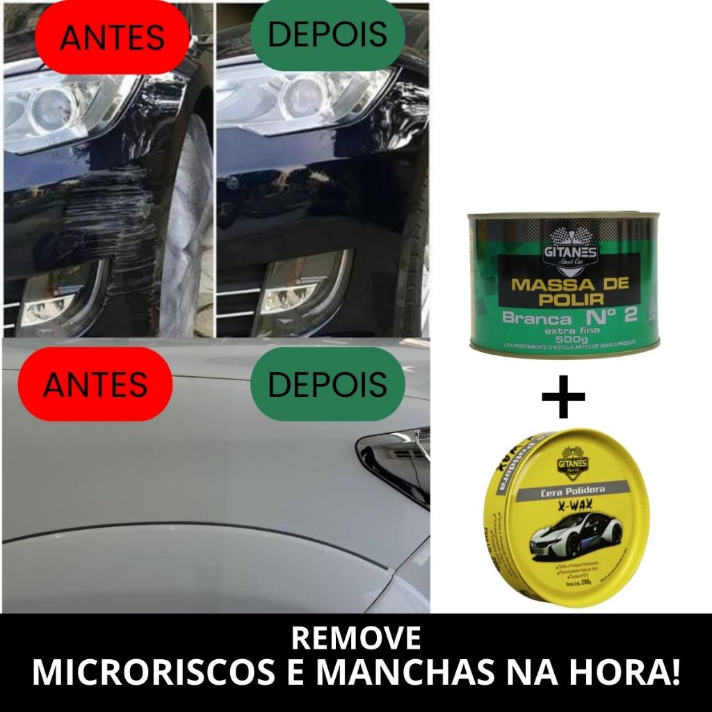 Kit Rápido Polir + Encerar - Remove Riscos Massa de Polir e Cera Polidora Gitanes Brilho ...