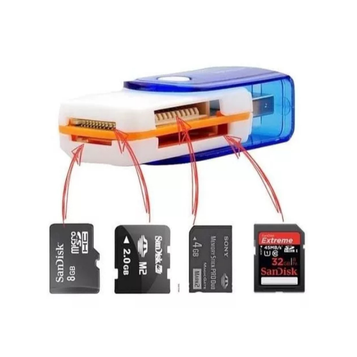 Adaptador De Cartão Memória 4 Em 1 Leitor e Gravador Sd Micro Sd | Shopee Brasil