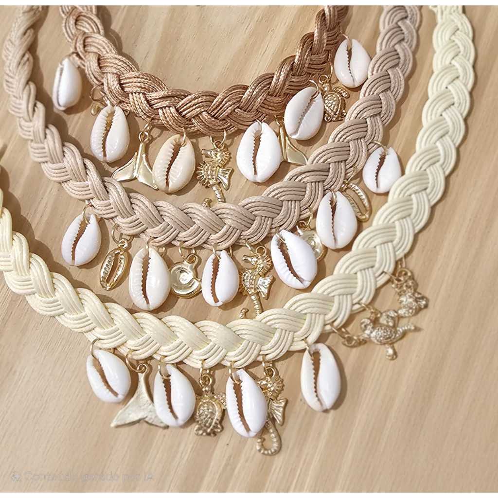 Colar Trança com Búzios e Concha Praia Varias Cores | Shopee Brasil