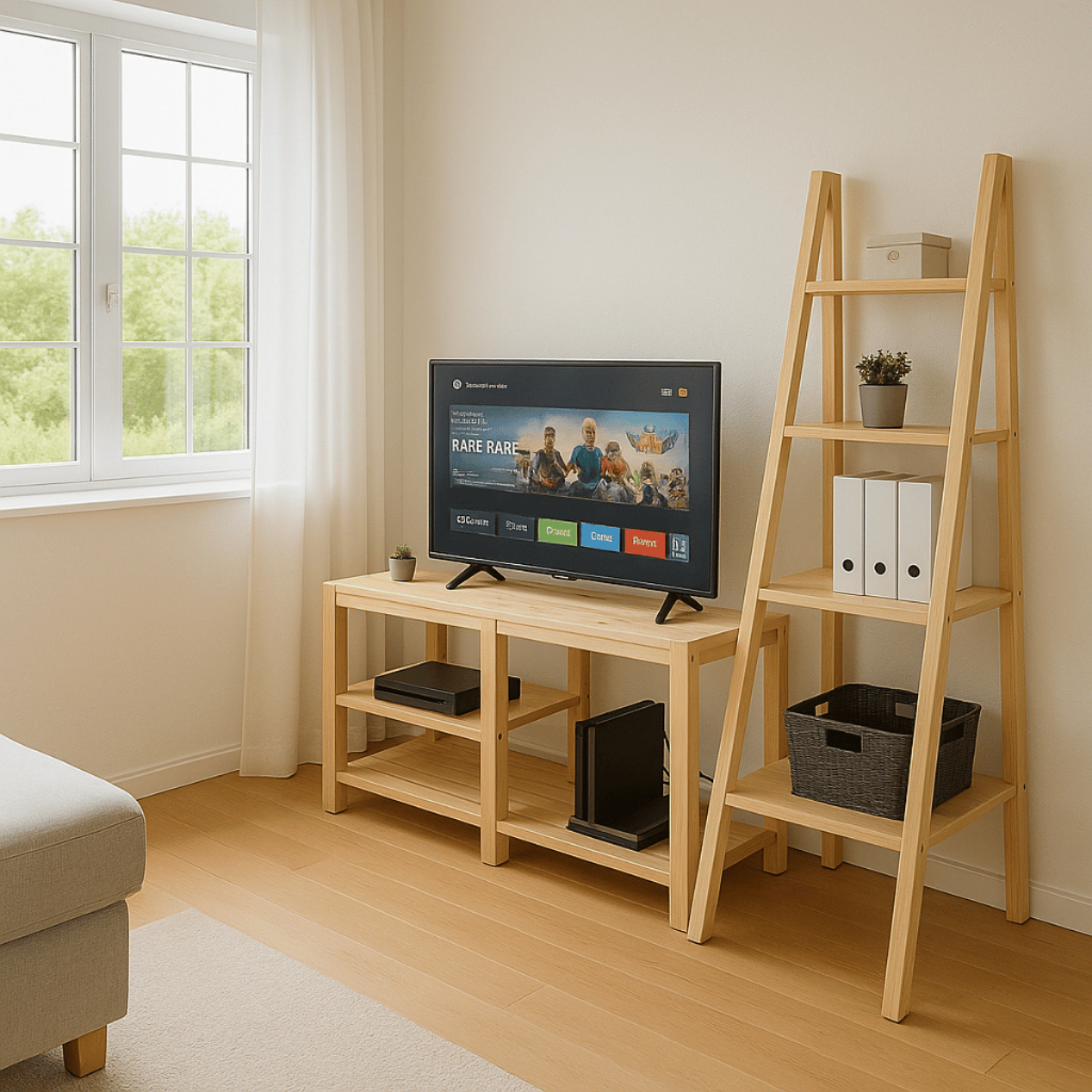 Kit Rack de Madeira + Arara Angular: Aparador Rústico com Prateleiras e ...