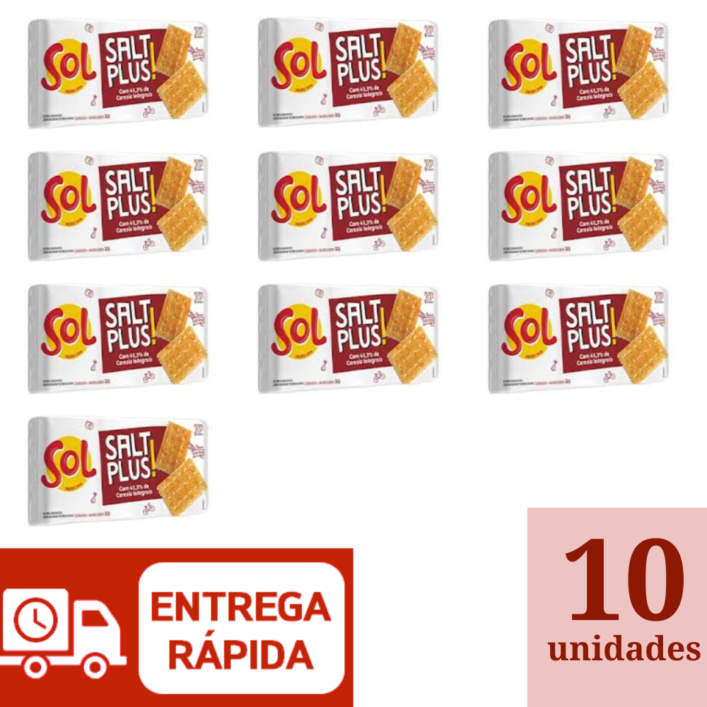 Kit 10 Biscoito Sol Salt Plus Integral 360g | Shopee Brasil