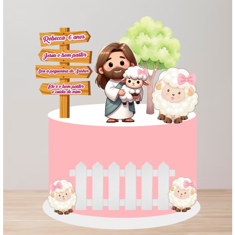 Topper de bolo jesus é bom pastor /topo ovelhinha de cristo ...