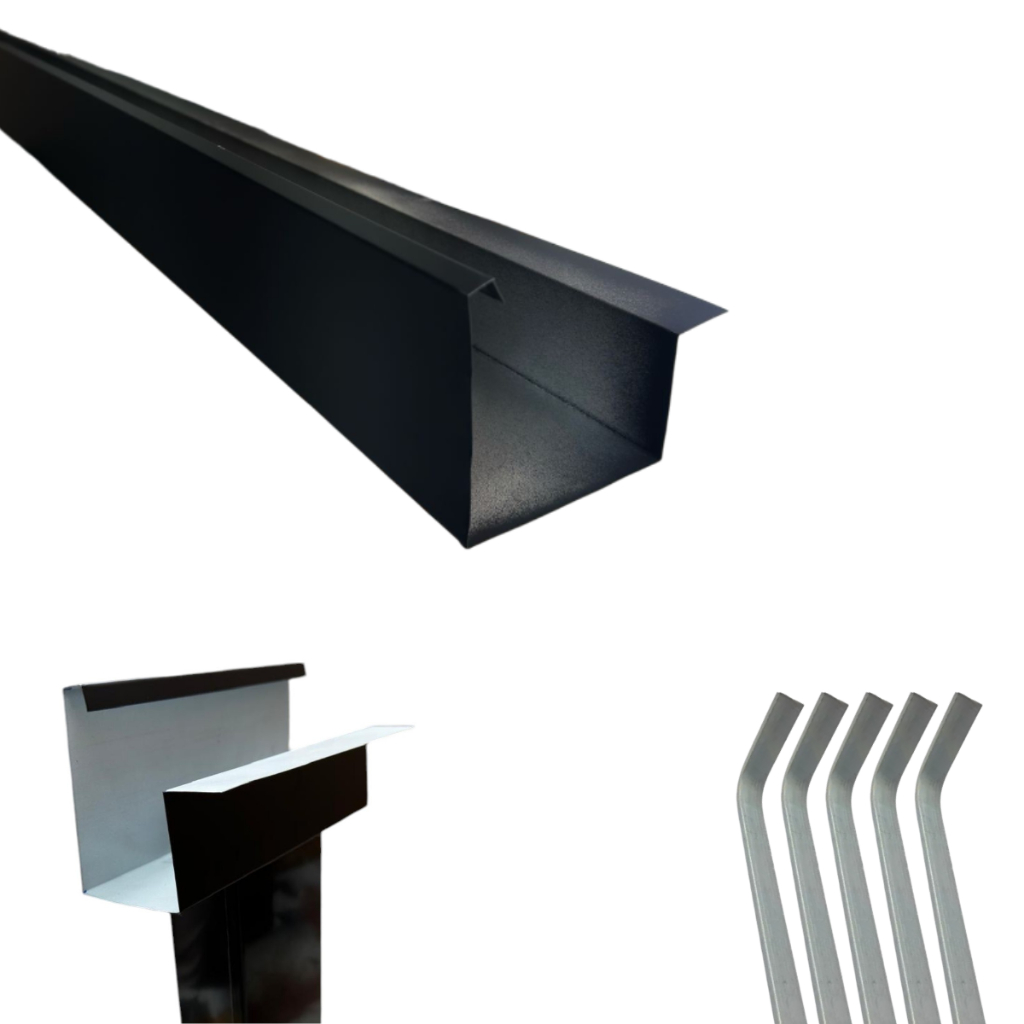 Kit Calha U Galvanizado Preto 4,75cm Com Bico, Suportes e Tampa ...