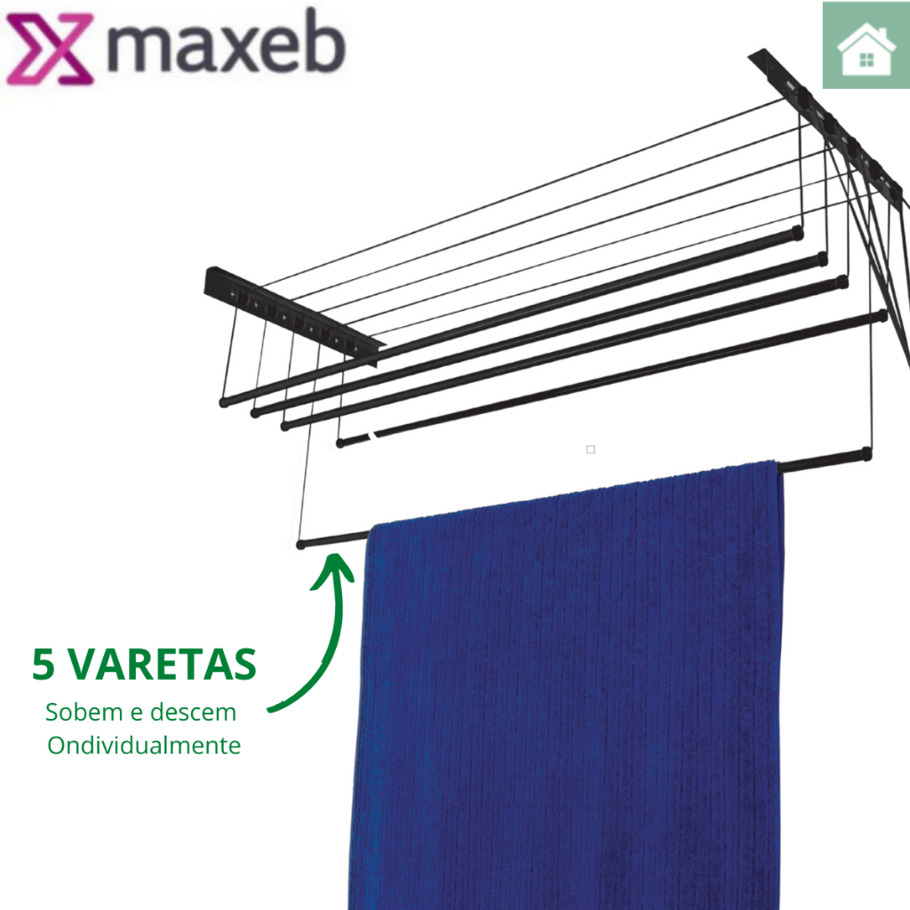 VARAL DE TETO OU PAREDE 5 VARETAS INDIVIDUAIS 1,20 M MAXEB | Shopee Brasil