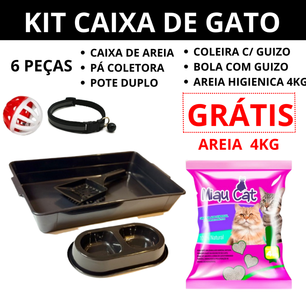 CAIXA DE AREIA PARA GATO - Kit Completo Premium para Gato 6 Peças Caixa ...