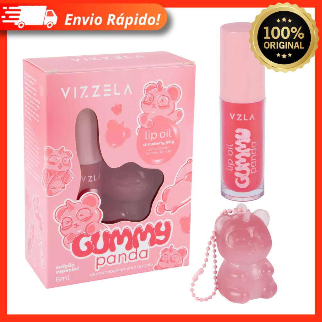 Lip Oil Gummy Panda Vizzela Gloss Labial Hidratante - Com Chaveiro ...