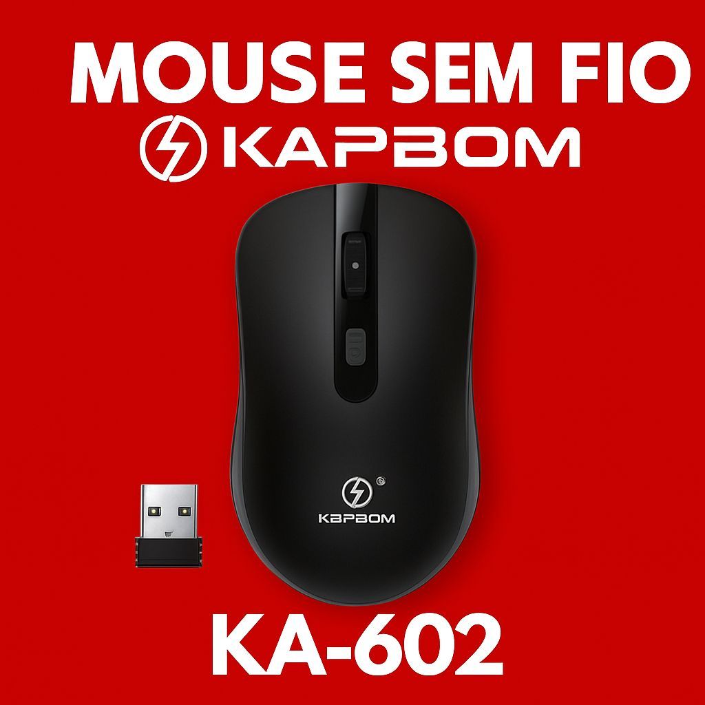 Mouse Sem Fio Wireless 2.4Ghz Receptor USB Kapbom KA-602 ( PRETO ) | Shopee Brasil
