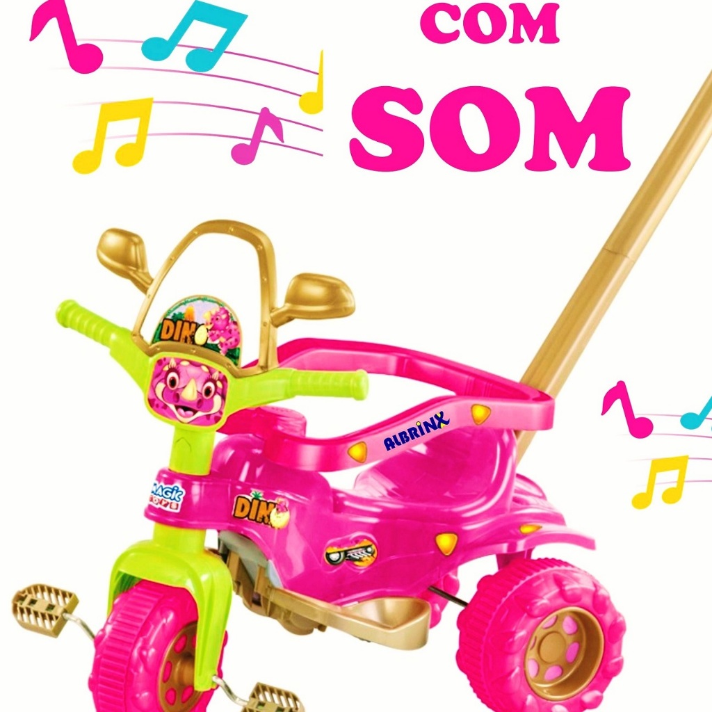 Velotrol Motoca Triciclo Infantil Menina Com Empurrador E Som Tico Tico ...