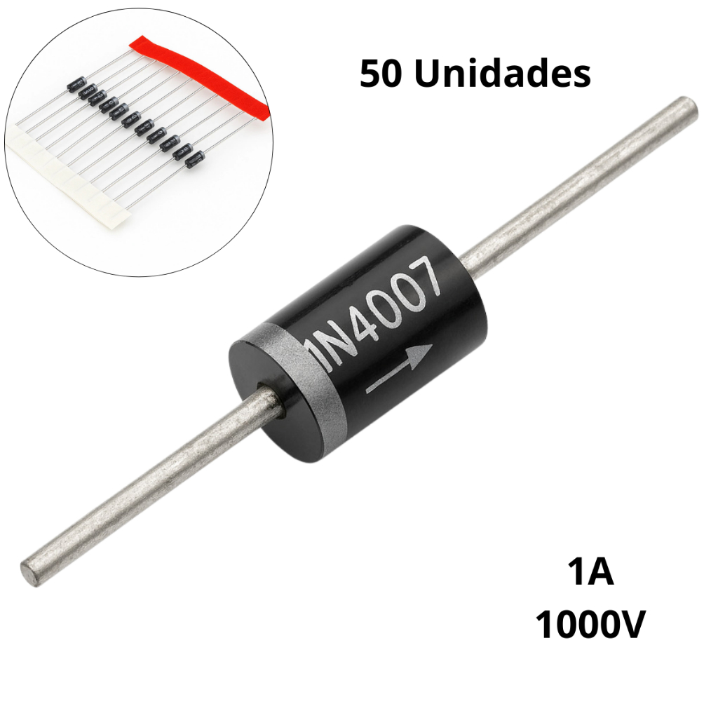 50x Diodo 1n4007 1a 1000v Fitado Mic Original - 50 Peças IN 4007 ...