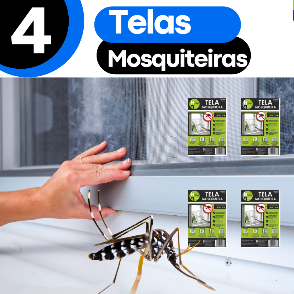 Kit 4 Tela Mosquiteiro Autocolante Velcro Janela Proteção Mosquito Anti ...