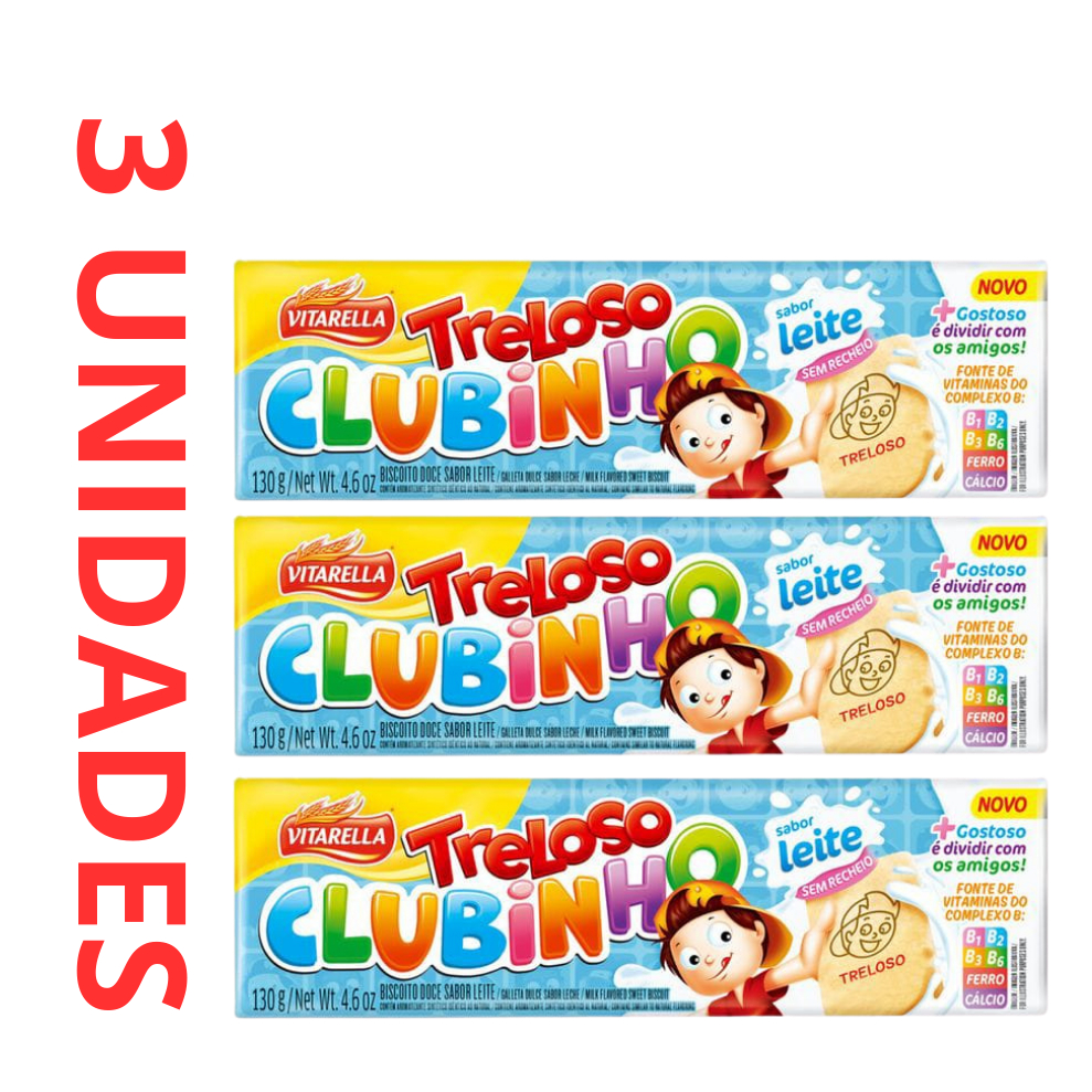 Kit 3 Biscoitos Treloso Clubinho Sabor Leite 130g - Vitarella | Estilo ...