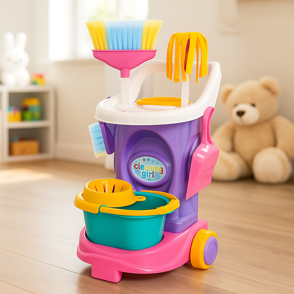 Carrinho Limpeza Infantil Rosa Brinquedo Menina Kit Faxina Completo ...