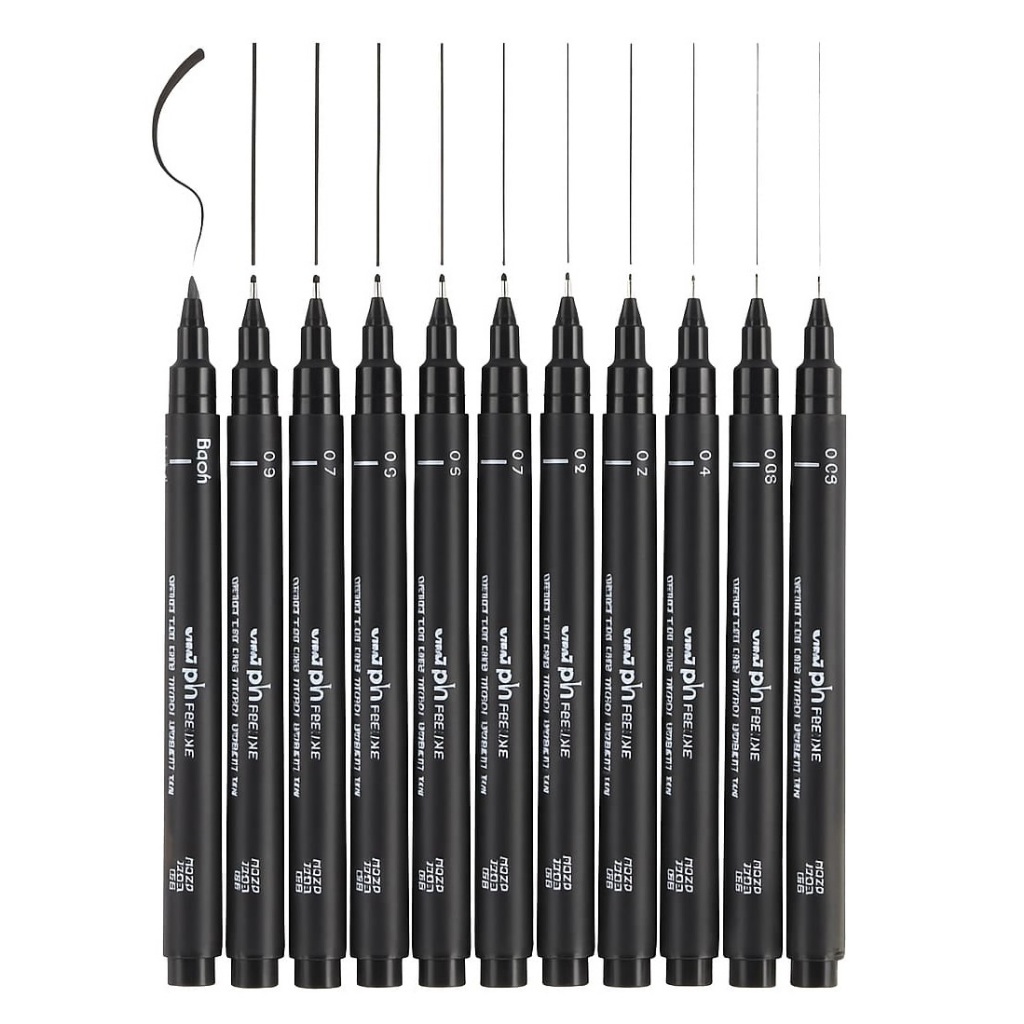 Caneta Fine Line e Brush Uniball Uni Pin - Tinta Nanquin Tecnica ...