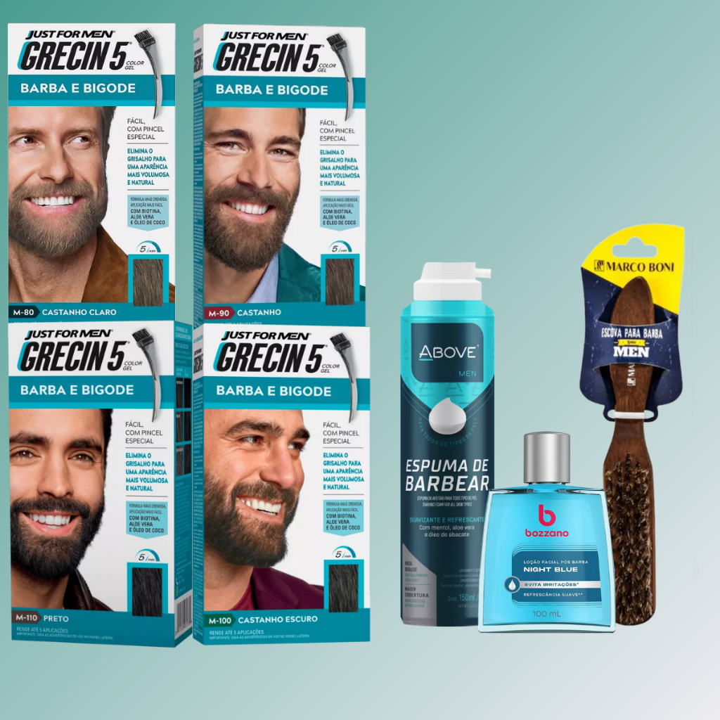 Kit De Barbear Masculino Completo + Coloração Para Barba e Bigode ...