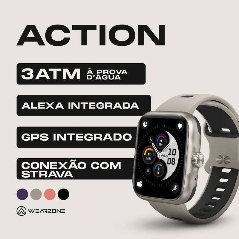 SMARTWATCH ORIGINAL ACTION WEARZONE | À PROVA D'ÁGUA 3 ATM| ALEXA e GPS ...
