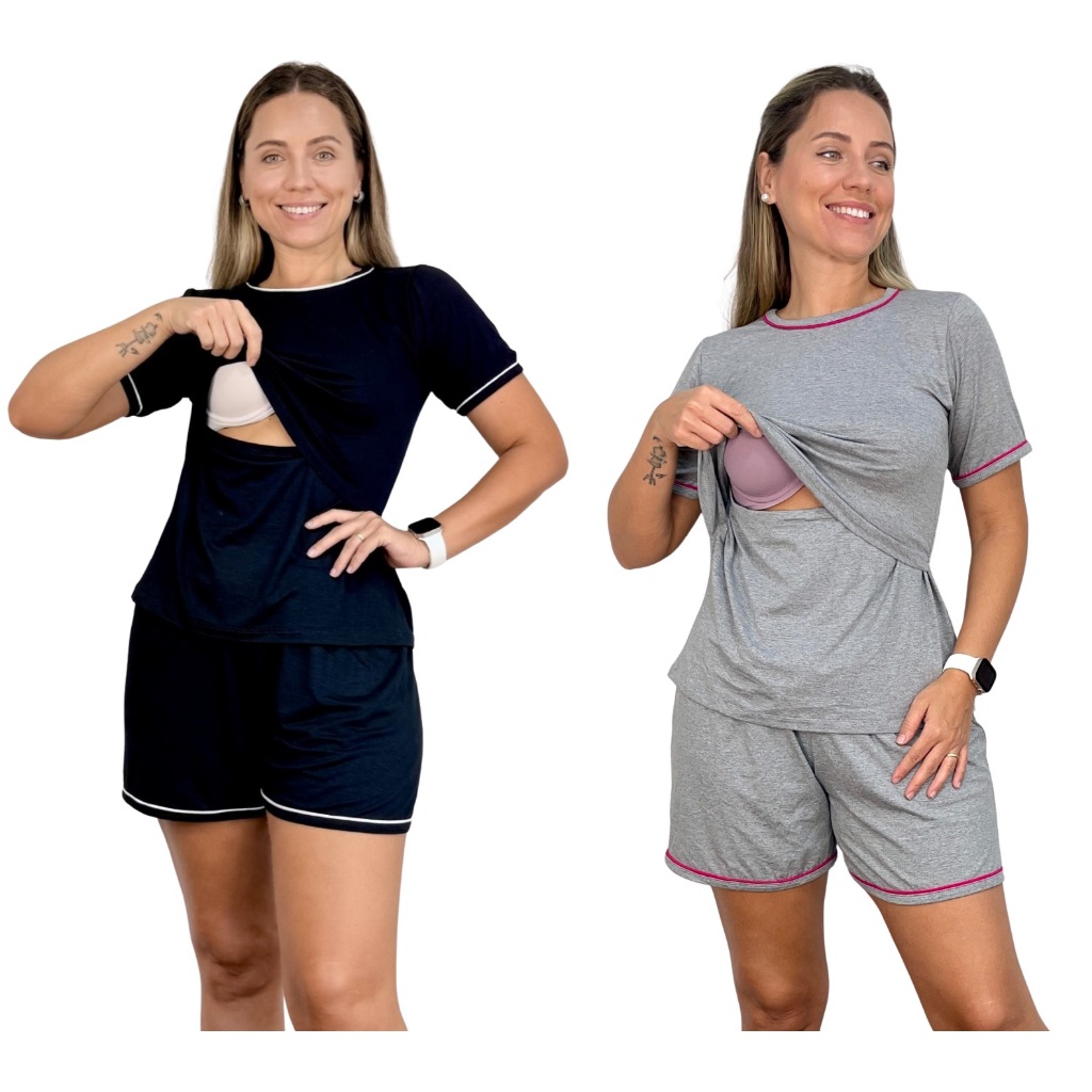 Kit 2 Conjunto Pijama Amamentação Premium Verão Feminino Maternidade ...