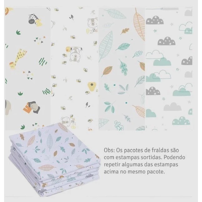 Fralda de pano kit 10 unidades fina 60x60cm 100% algodão – Papi Enxoval ...