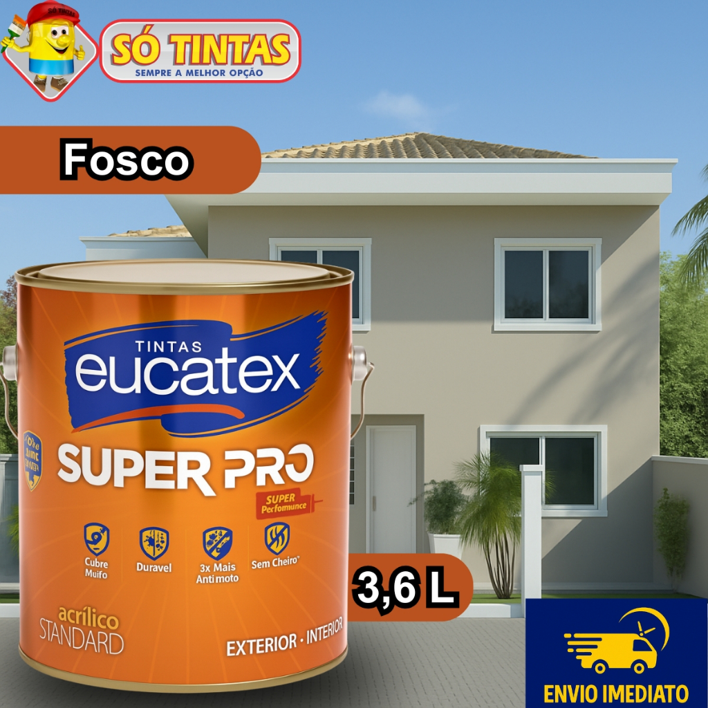 Tinta Acrílica Lavável Super Pró Fosco 3,6 Litros Eucatex, Interna e ...