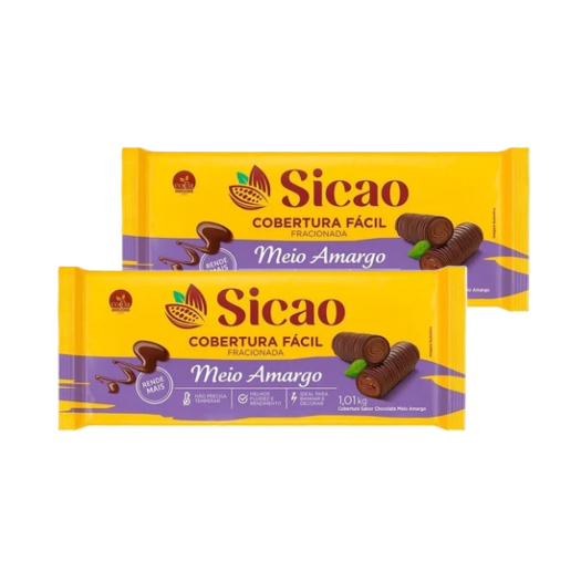 Kit C/2 Barra Cobertura Fácil Fracionada Meio Amargo 1,01kg Sicao | Shopee Brasil