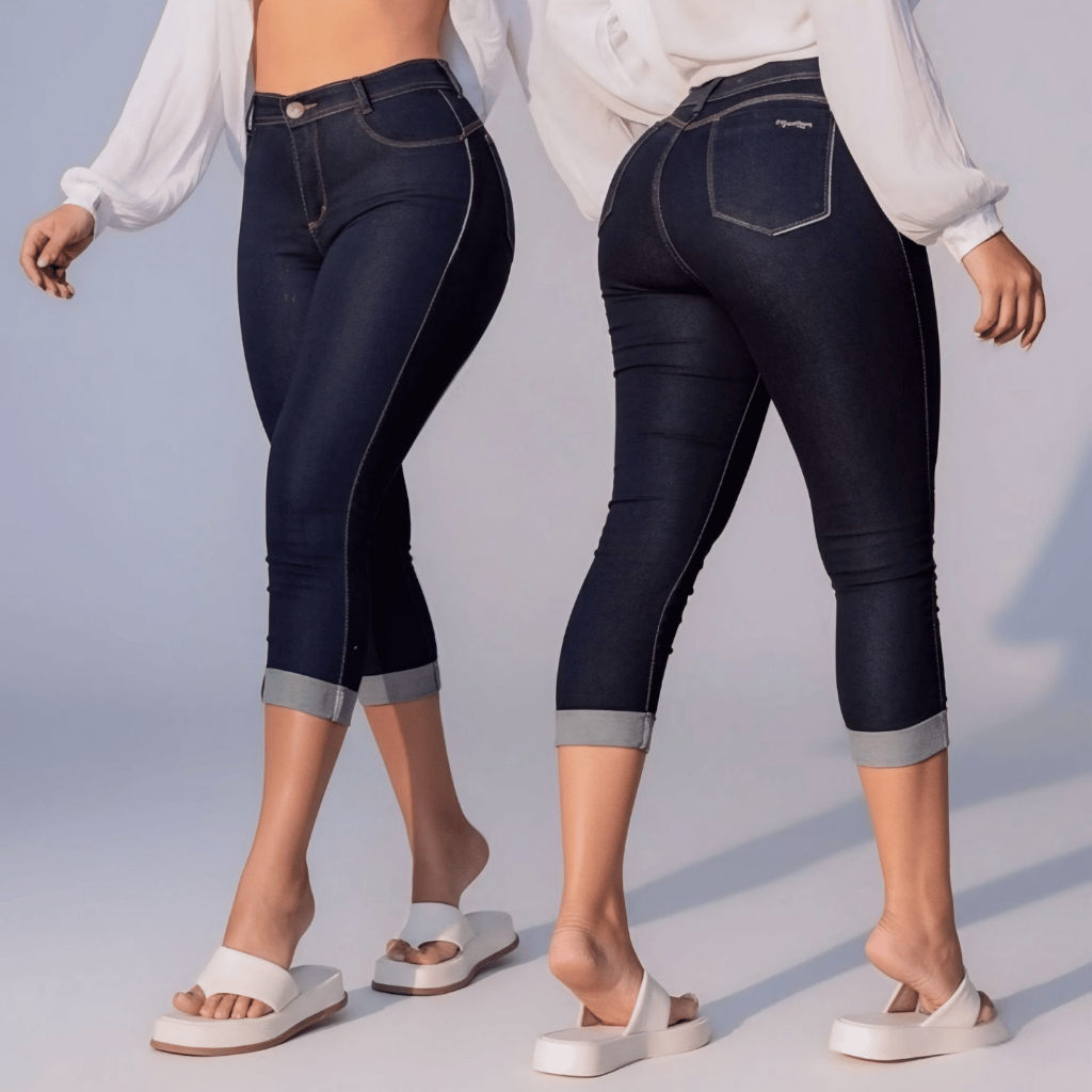 Calça Capri Jeans Feminina Cintura Alta Com Elastano Cos Alto Premium ...