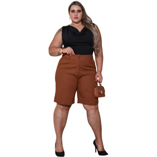 Bermuda Plus Size De Linho Short Feminina Com Bolso Cintura Alta ...