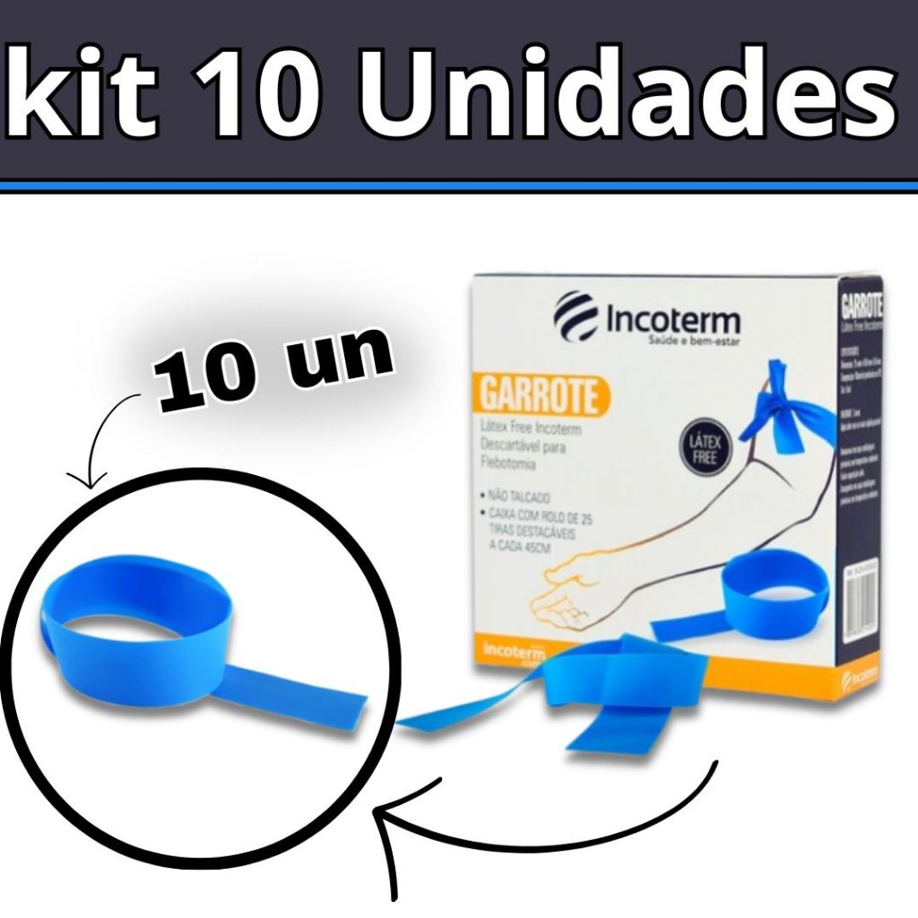 Kit 10 Tiras Garrote Látex-Free Incoterm – (45 cm cada) | Shopee Brasil