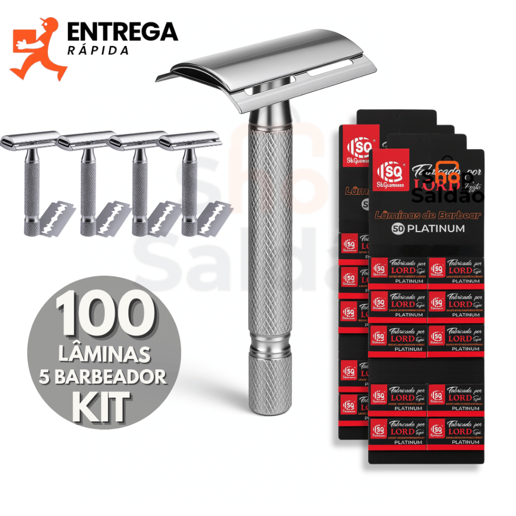 Kit 5 Aparelhos de Barbear Clássico Retrô Metal Inox + 100 Lâminas ...