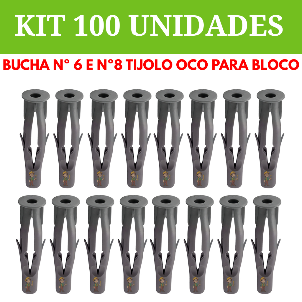 kit 200 buchas De Fixaçao Para Tijolo e Bloco Oco Vazado com aba ...