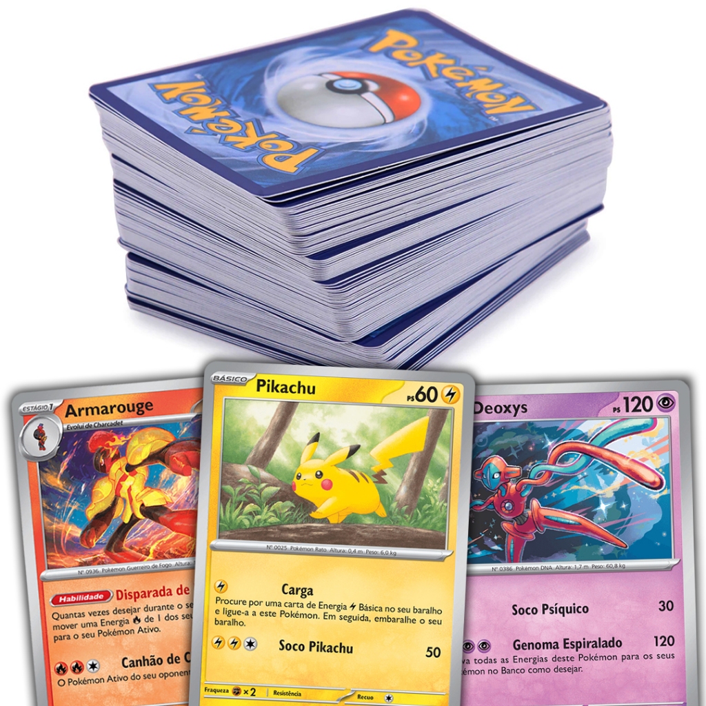Kit 50 Cartas Pokémon com Brilhantes Originais Sem Repetidas Português ...