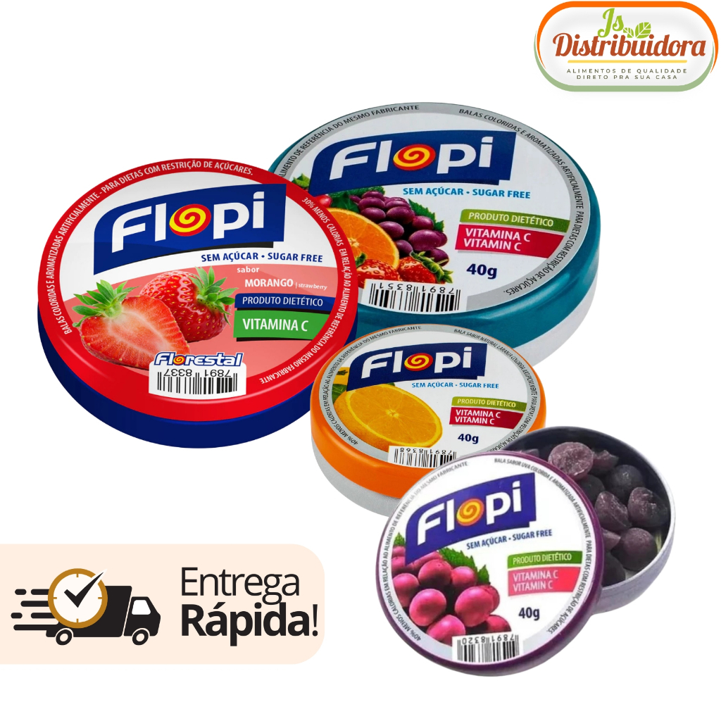 Bala Sem Açúcar Flopi Diet Lata 40g Vitamina C | Shopee Brasil