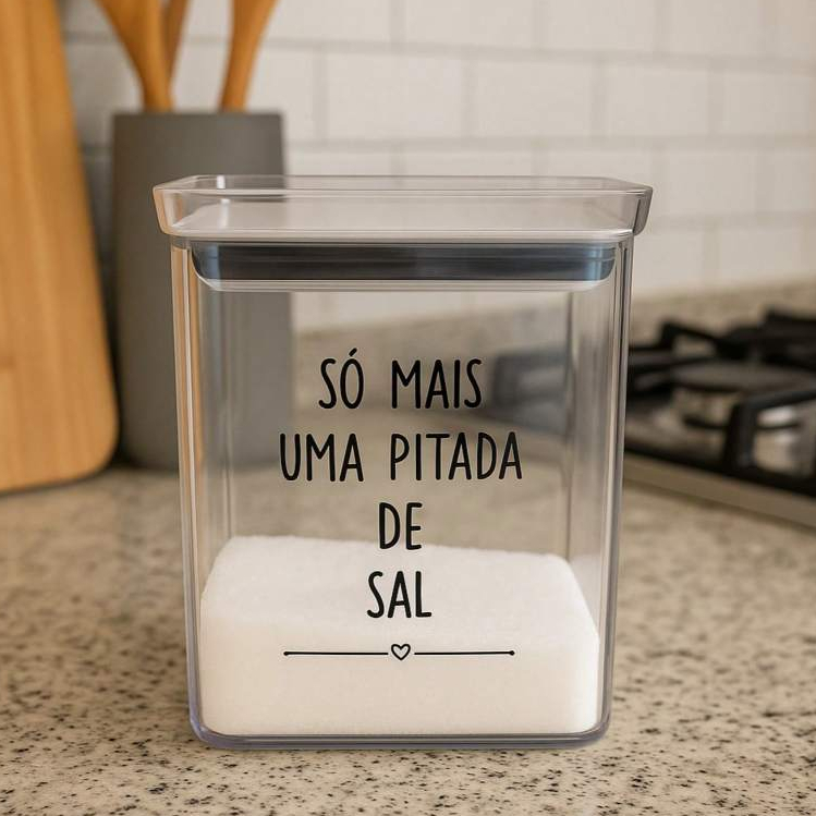 Pote Hermético Saleiro de Cozinha para Sal Decorado 1,3L em Acrílico ...