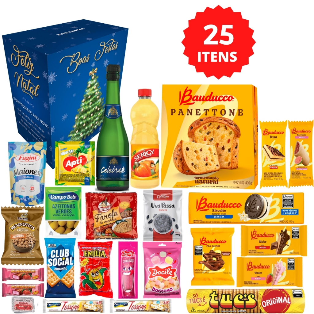 Cesta De Feliz Natal 25 Itens Com Itens Da Bauducco Presente Panetone