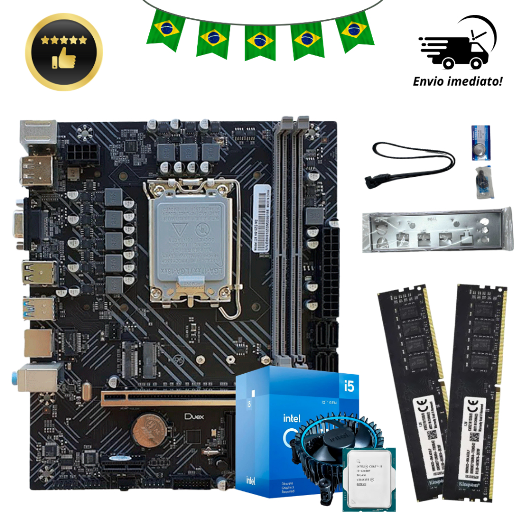 Kit Intel Core i5-12400F + Placa-Mãe H610 + 12GB RAM DDR4 Kingston ...
