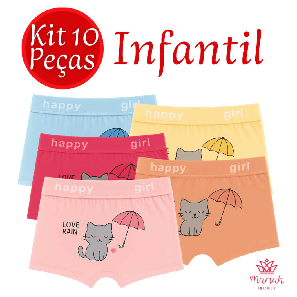 Kit Até 10 Calcinhas Infantil Boxer Para Meninas Tecido Respirável ...
